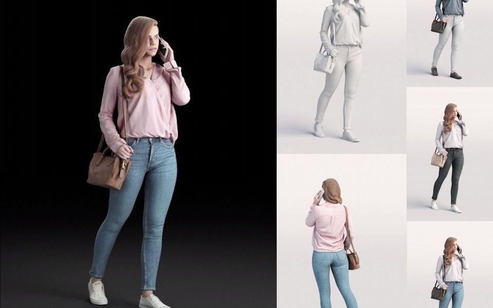 ...写实男士美女人小孩儿童坐姿真实休闲人物角色C4D模型3D素材