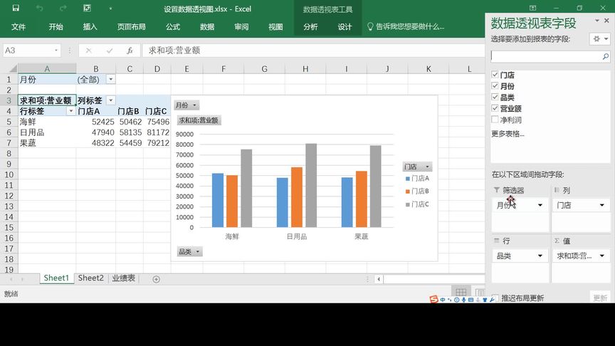 Excel数据透视表中如何设置数据透视图,日常工作中经常用到