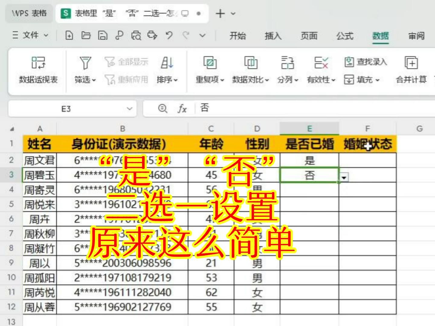 WPS 表格中是和否二选一设置教程,超简单