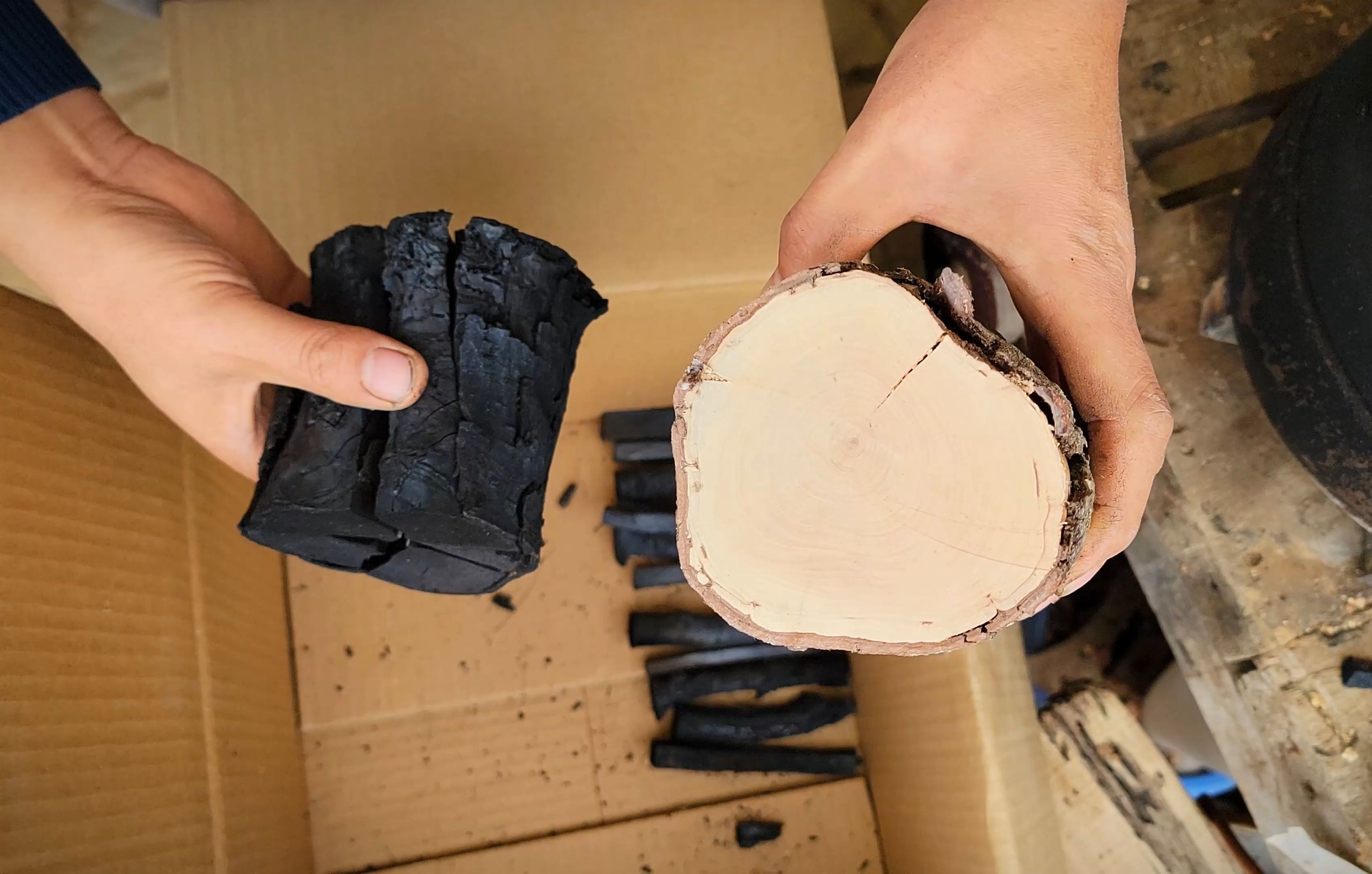 自制小型炭化炉,终于烧出像样的木炭了