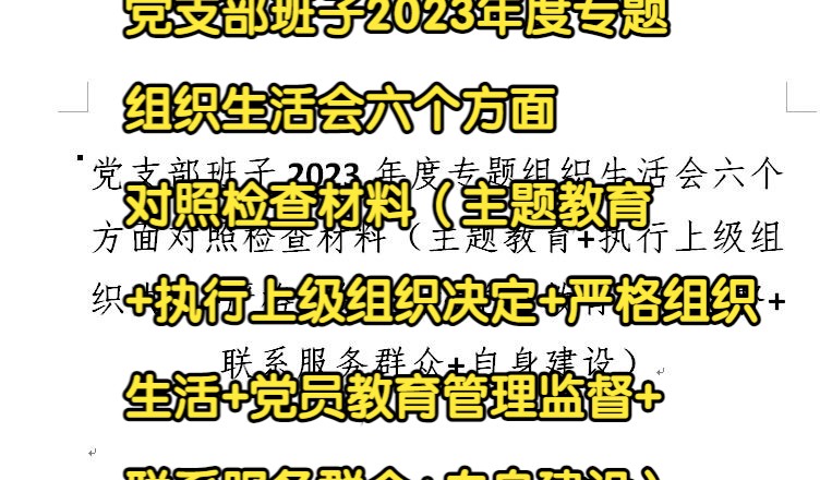 党支部班子2023年度专题组织生活会六个方面对照检查材料(主题教育+...