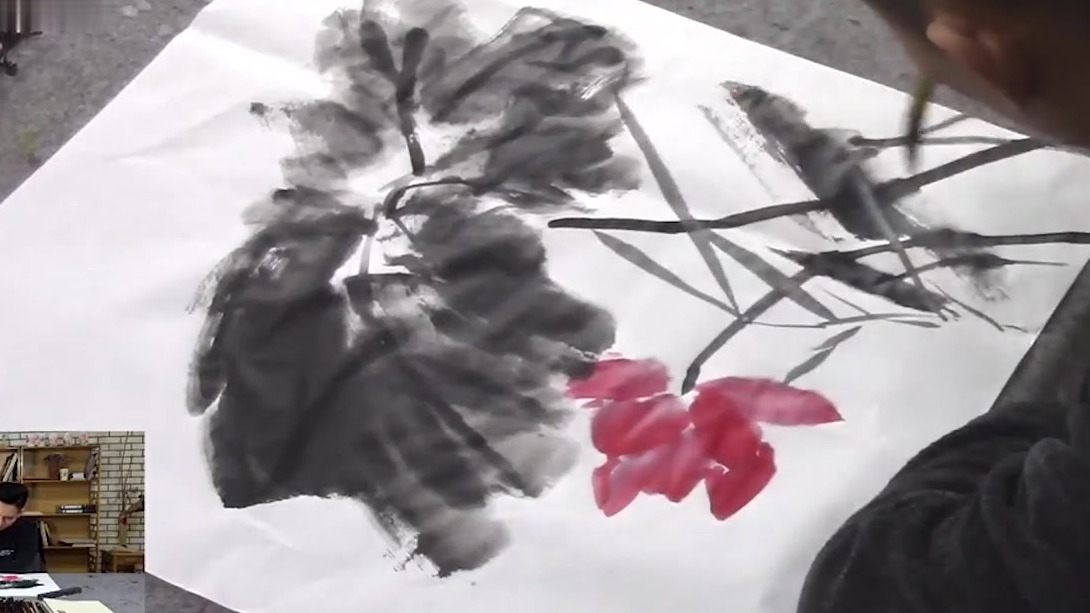 国画教学荷花的画法,荷叶的绘画手法要注意