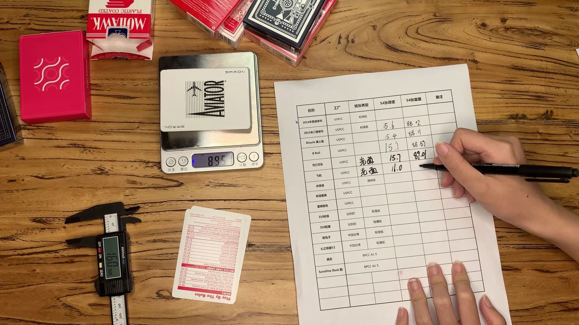 拆牌 | 一副牌有多重?有多厚?高精度电子秤+游标卡尺测量常见扑克牌...