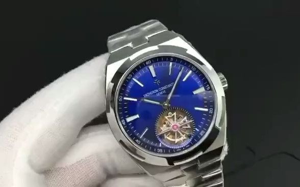 【8F】江诗丹顿纵横四海6000V手动真陀飞轮,蓝盘腕表。
