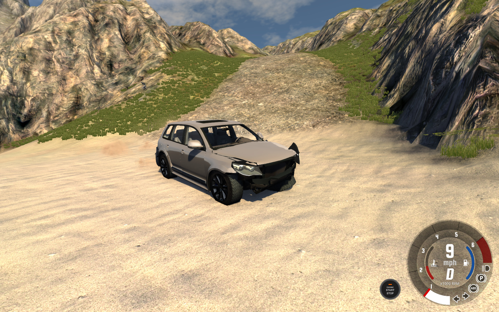 BeamNG车祸模拟器:开着大众途锐冲下山,这车坏的惨不忍睹