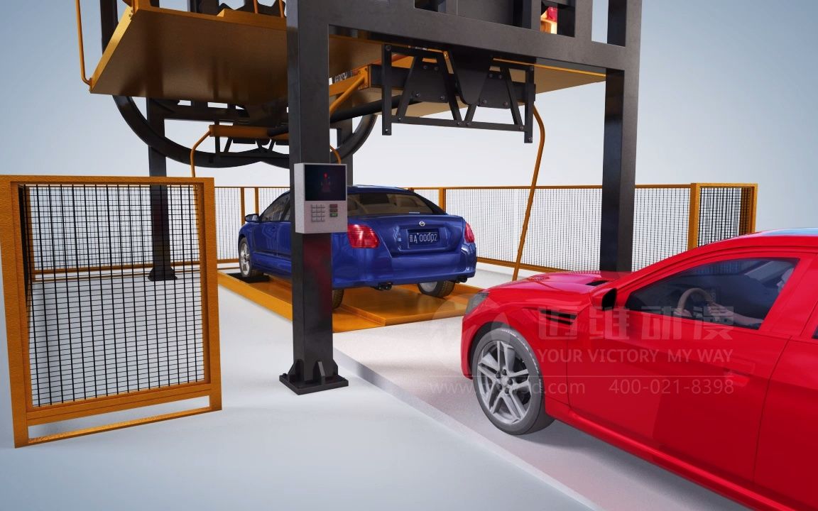 垂直循环立体车库产品功能三维演示-工业三维动画制作公司