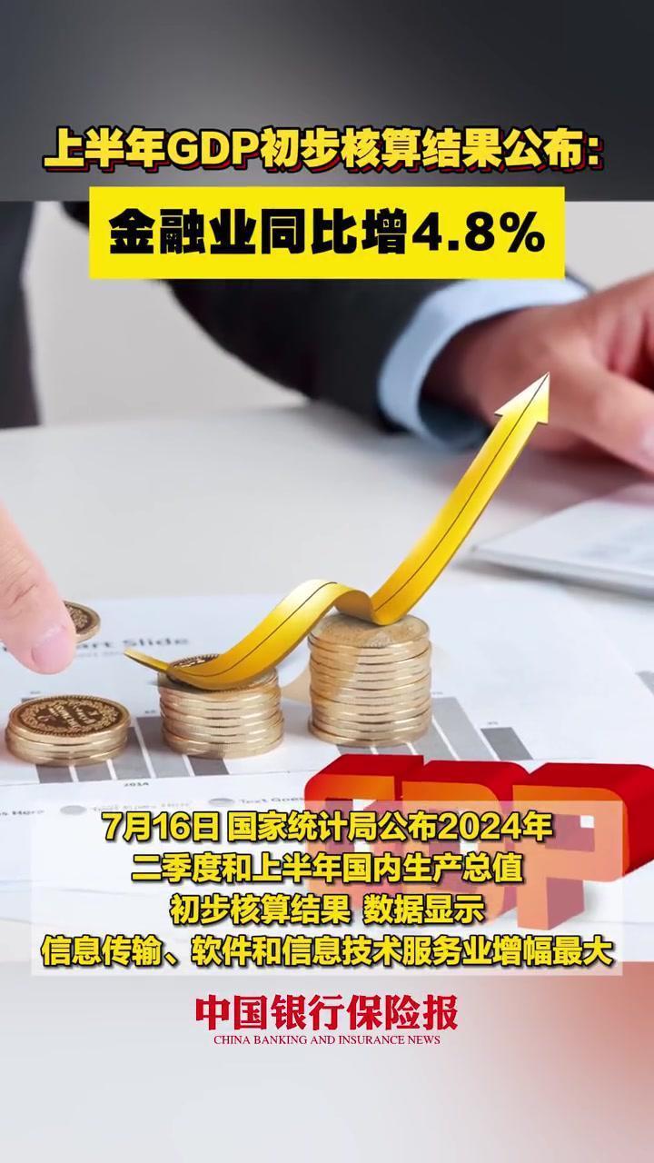 上半年GDP初步核算结果公布:金融业同比增4.8%
