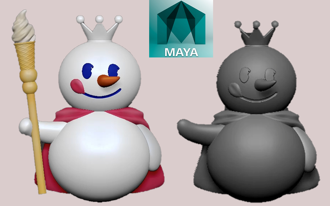 【Maya+ZBrush】蜜雪冰城雪王3D建模全流程,高模制作教程,3D建模...