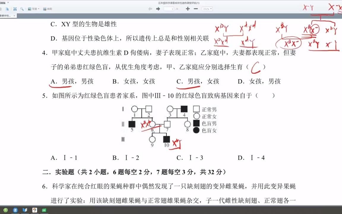 科学课伴性遗传课堂检测视频讲解