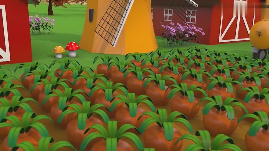 趣味动画:在农场空地上种下胡萝卜种子洒水车洒过水长出胡萝卜