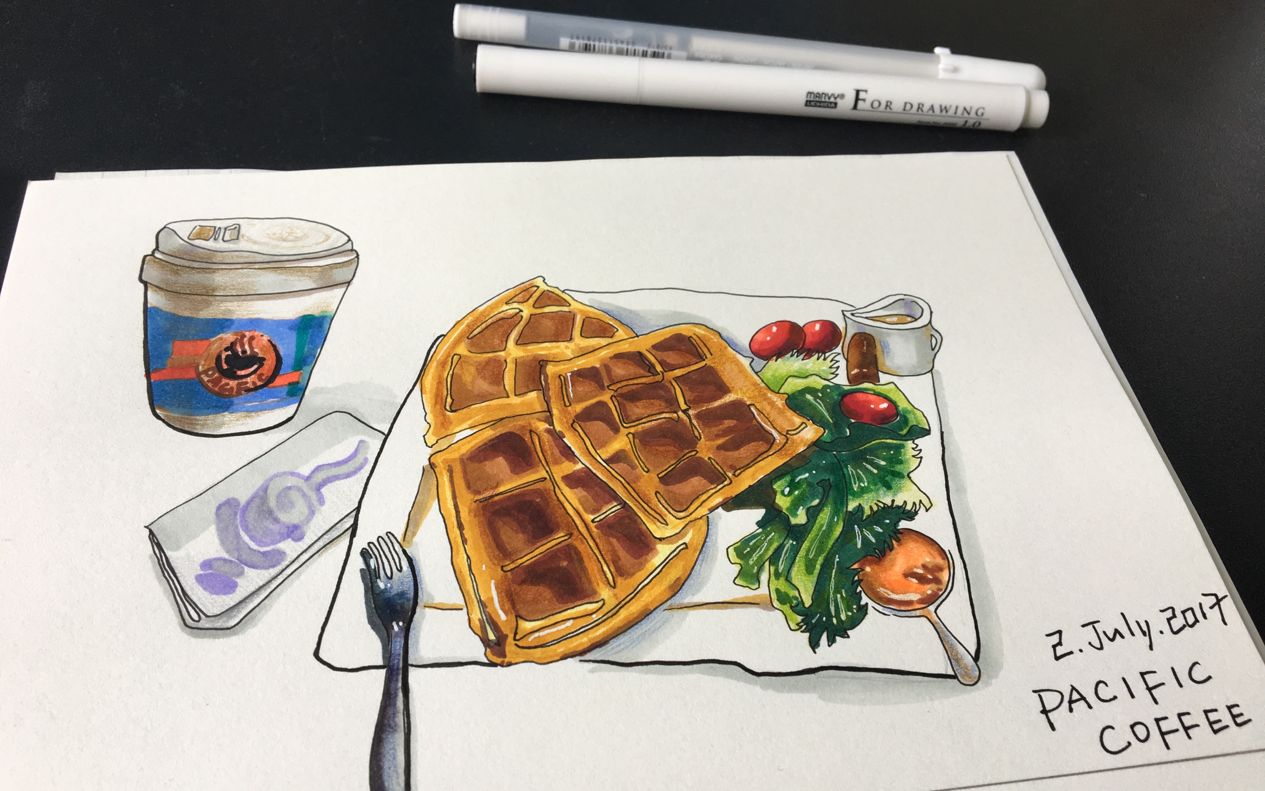 [手帐]Draw with Eachie 午后的华夫饼 [马克笔]