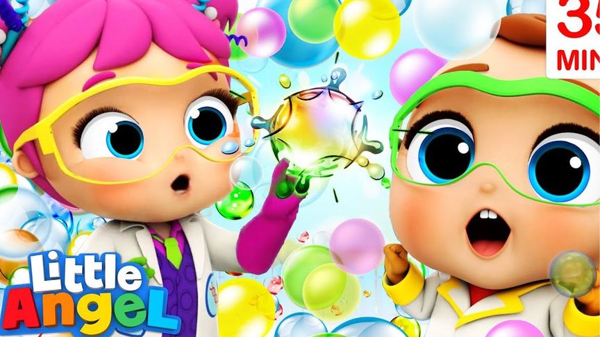 益智早教动画,宝贝们用泡泡机制作出很多五彩缤纷的泡泡