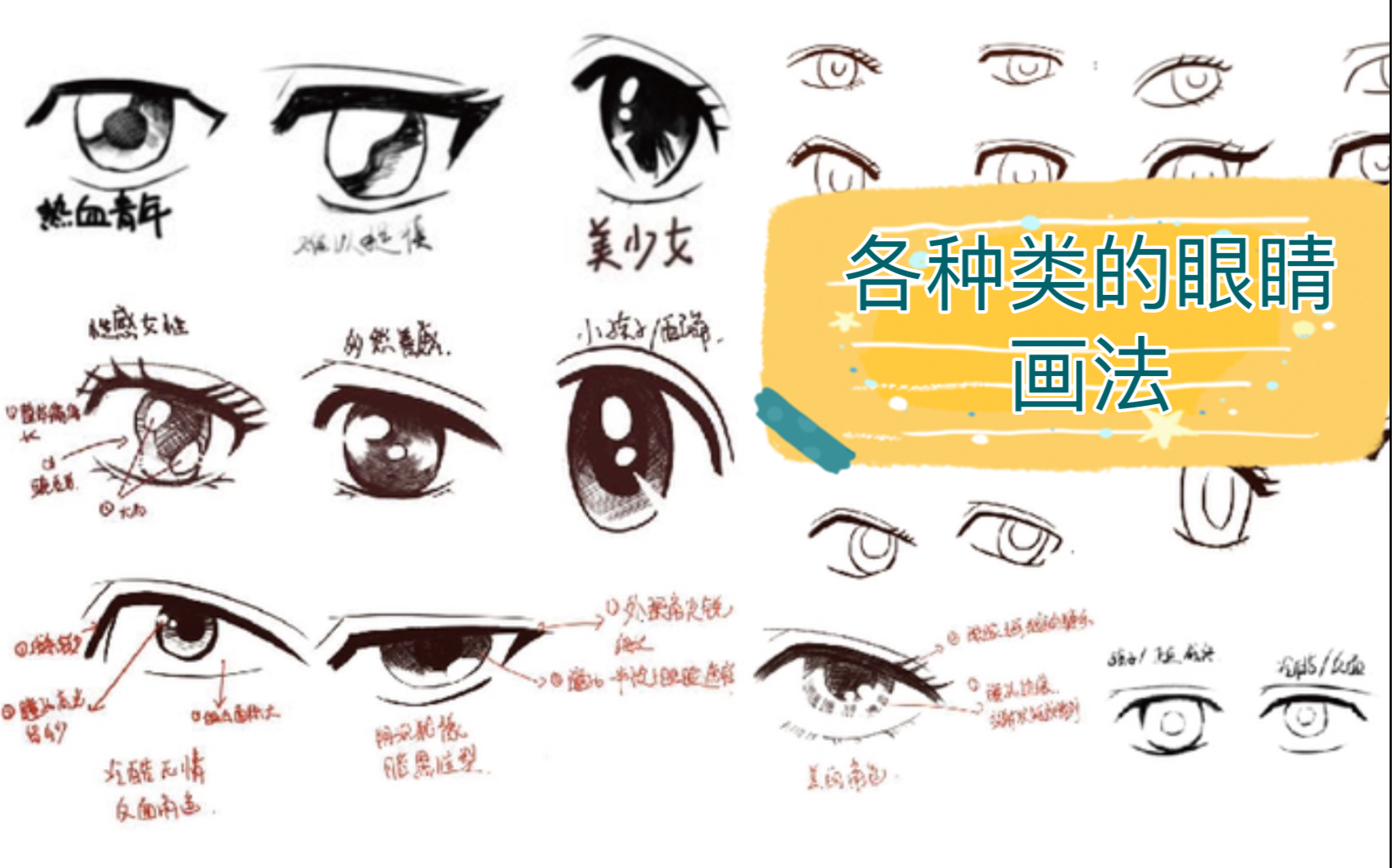 ...再也不画重复的眼睛 详尽版 漫画手绘眼睛教程 不同种类眼睛画法