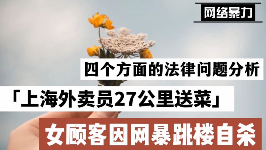 上海外卖员27公里送菜,女顾客因网暴跳楼身亡,四个方面法律分析