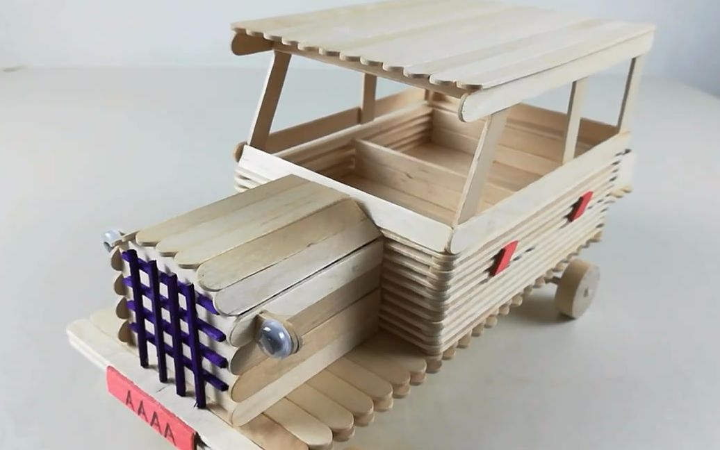 「DIY玩具系列」老式汽车模型的制作方法,材料就是雪糕棍!