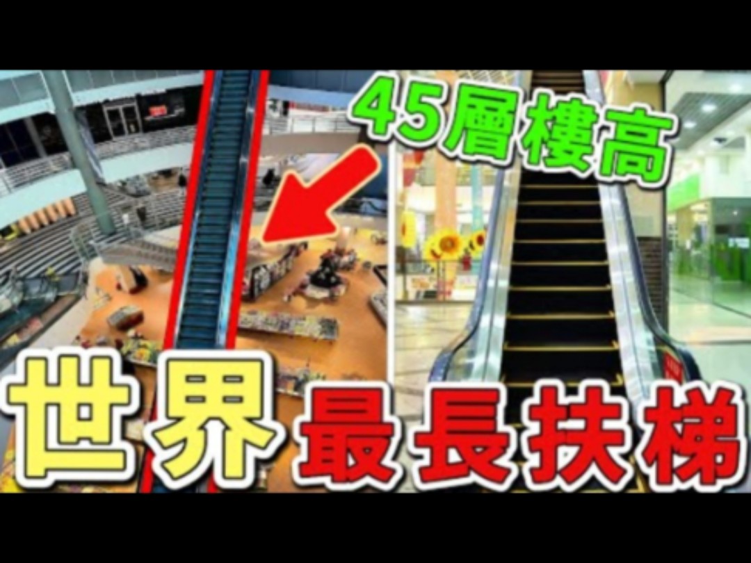 世界上最长的十部手扶梯。第一名的自动扶梯全长800公尺,相当于8座...