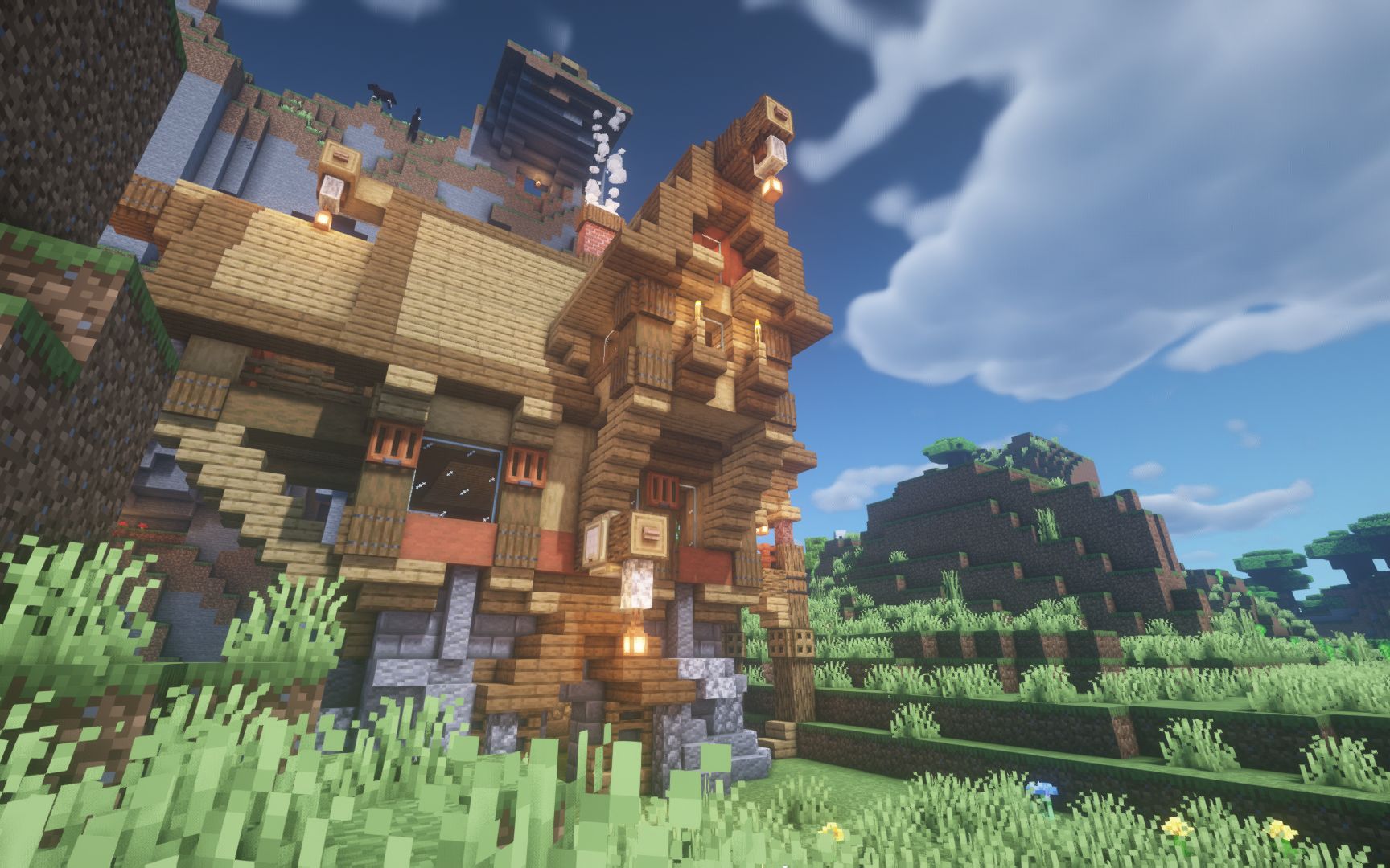 【我的世界】建筑教程:怎样在高耸入云的山下建造一个温馨的房屋