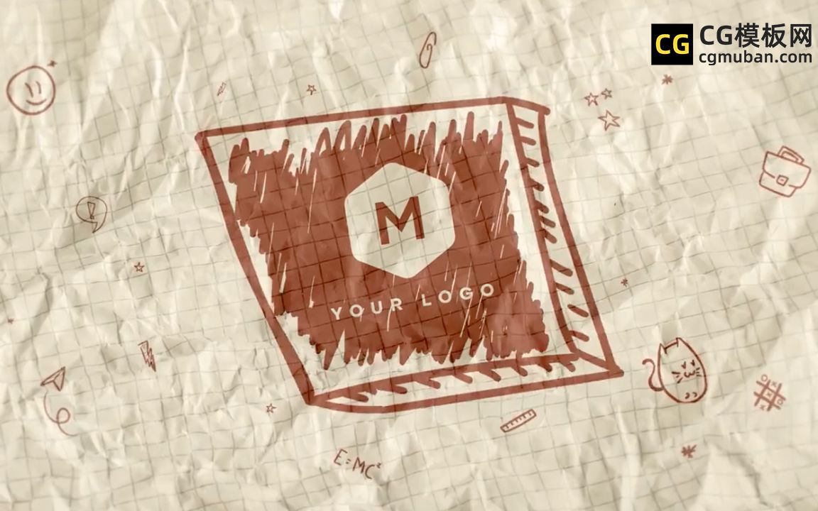 PR模板:卡通手绘片头模板 简单草图撕纸草稿少儿学校宣传视频片头...