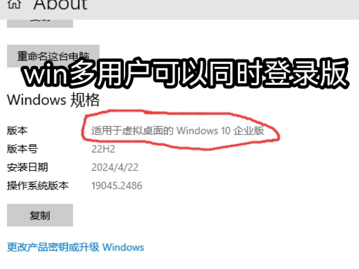 windows多用户同时登录版。虚拟桌面,企业多会话版。