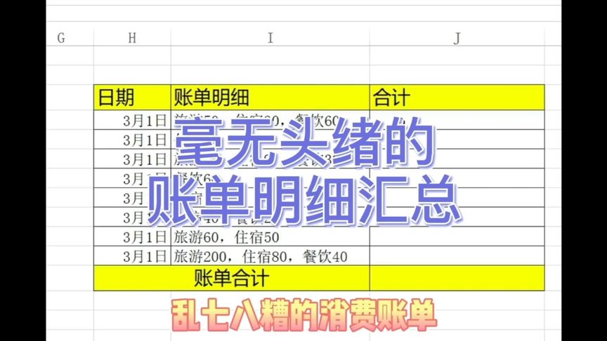 Excel经验分享,账单明细汇总