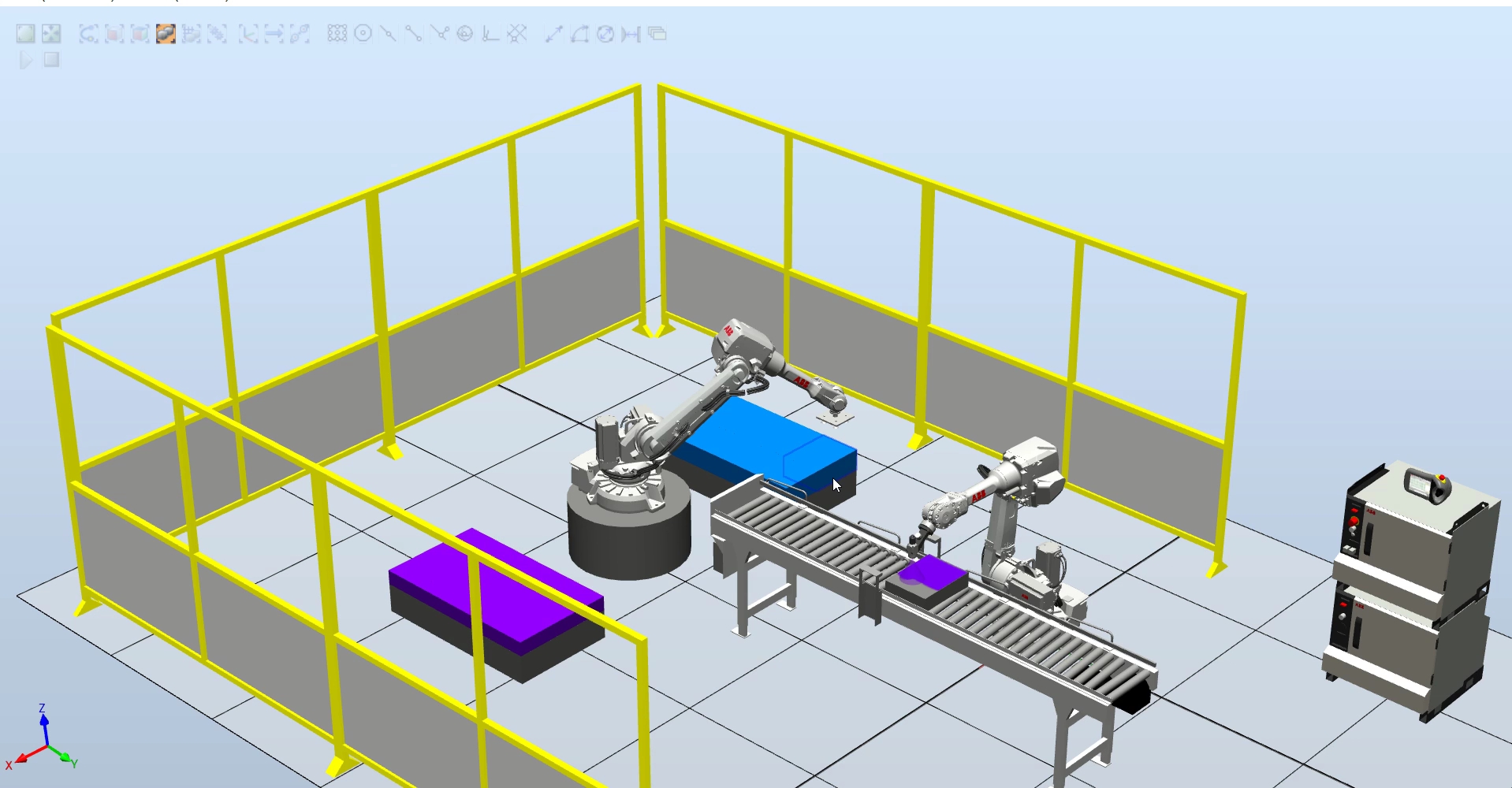 ...不同颜色,然后再进行搬运码垛等,用robotstudio6.08软件进行虚拟仿真