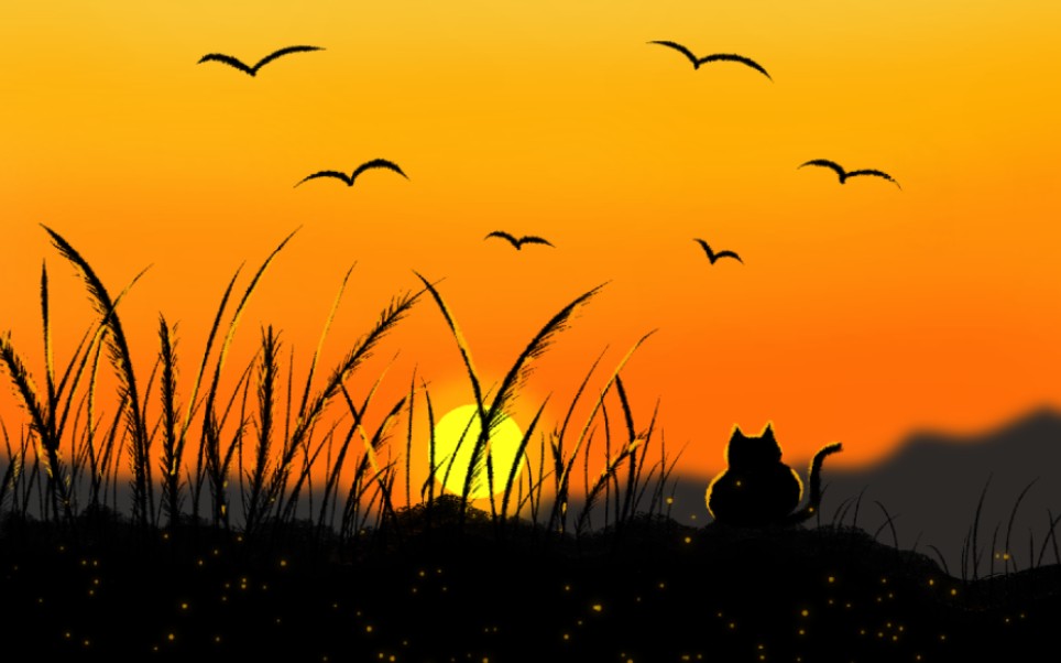 ipad绘画:落日晚霞治愈风景画