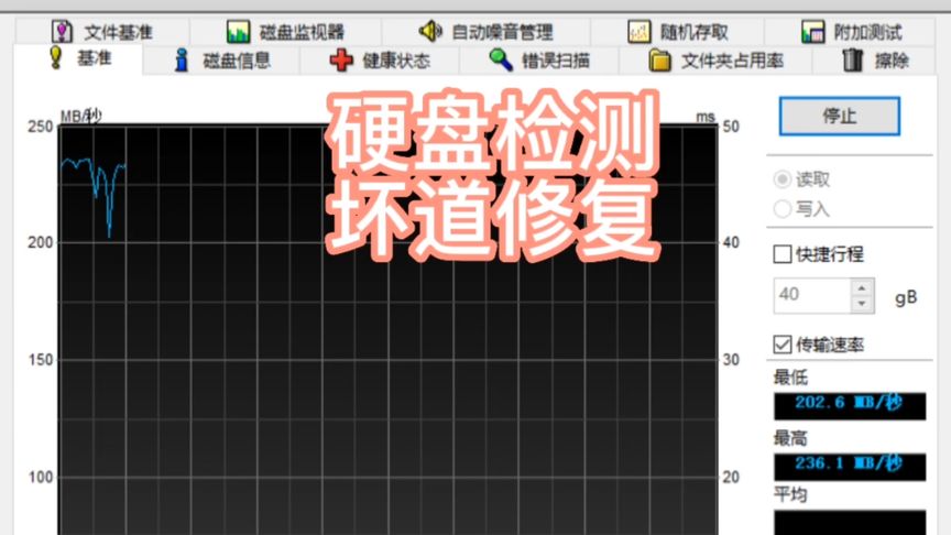 传统的磁盘测试工具HD Tune Pro全方位检测硬盘,修复硬盘坏道。