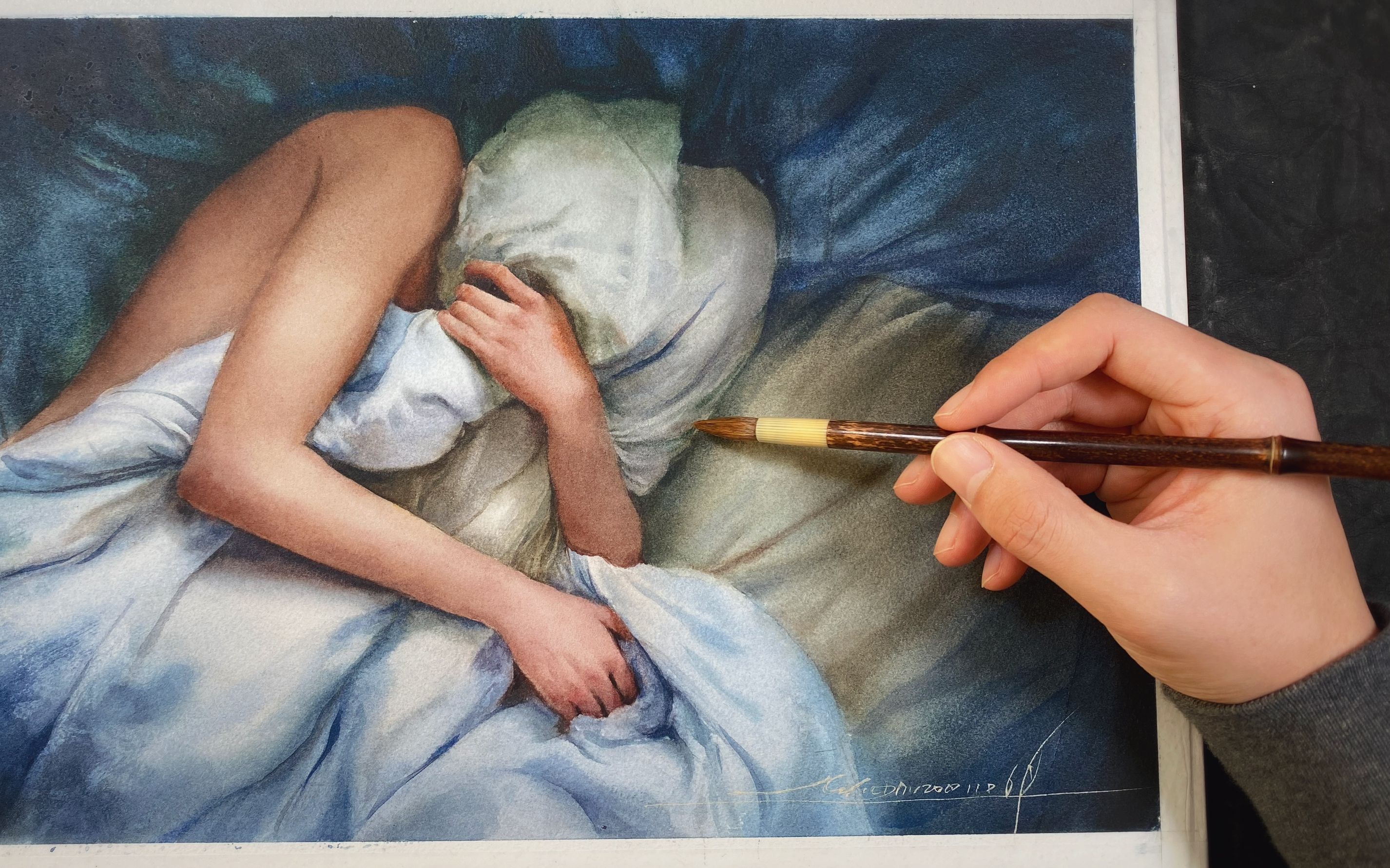 此画献给冬日喜欢赖床的你~ 【水彩作画实录】画完就可以理直气壮地...