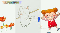 钓鱼的小猫儿童简笔画教程