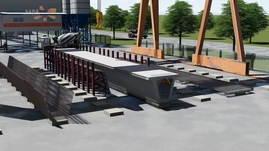 钻孔桩基础后张法预应力简支箱梁桥施工全过程三维动画视频演示