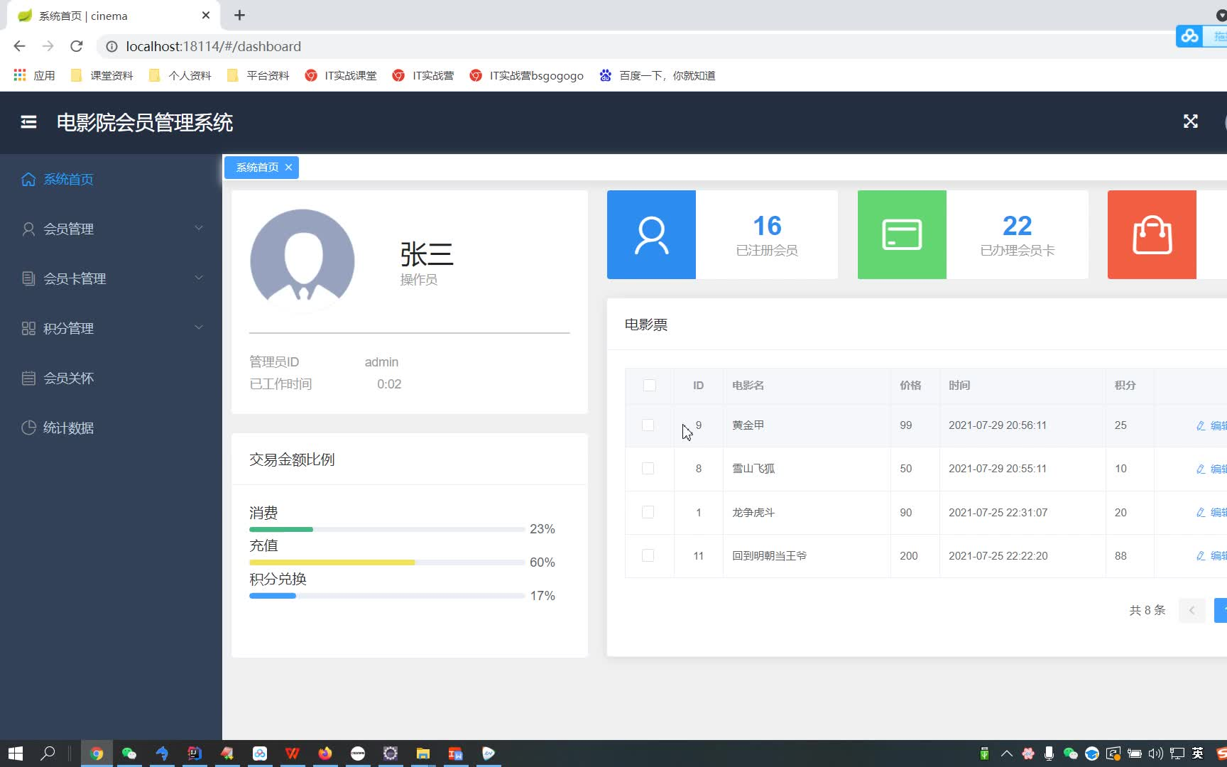 java毕业设计SpringBoot电影院会员积分管理系统