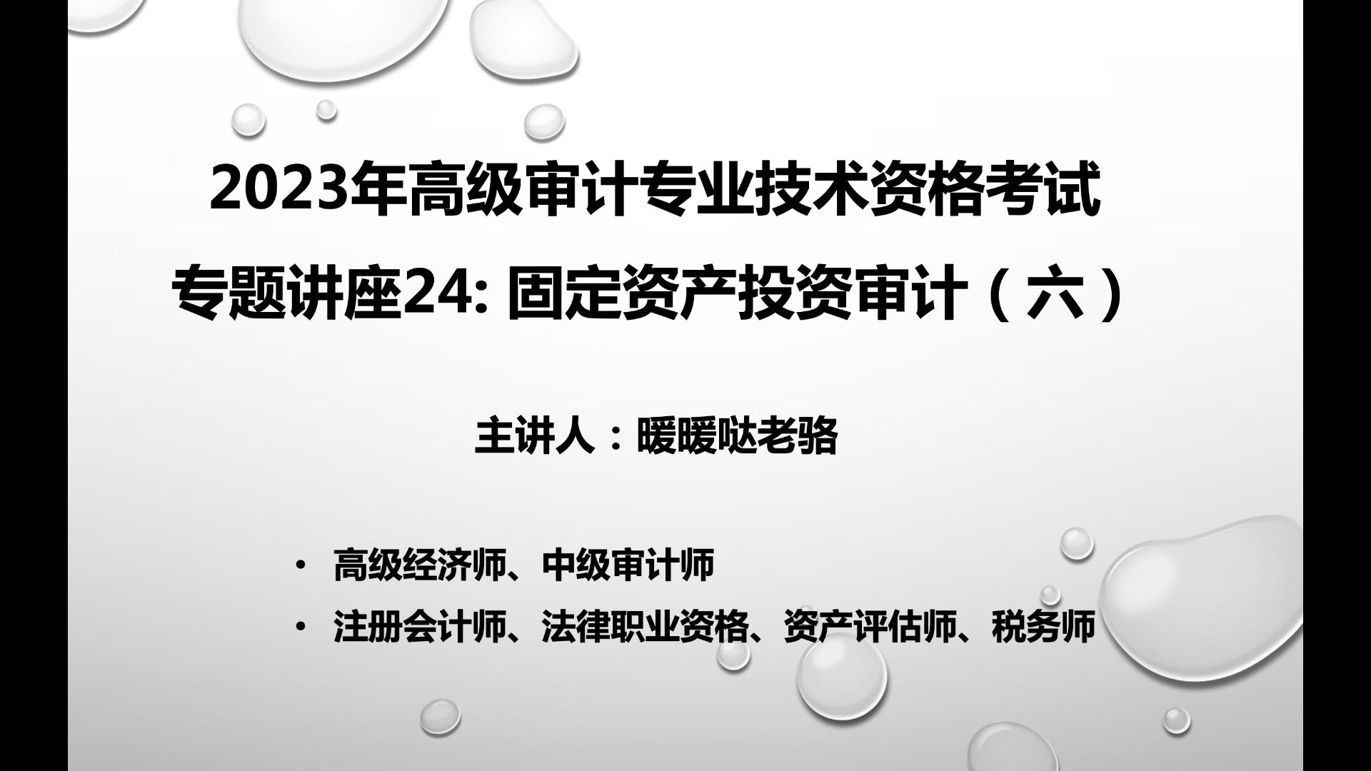 2023年高级审计师奋战计划第111期:《高级审计实务》专题讲座24—...