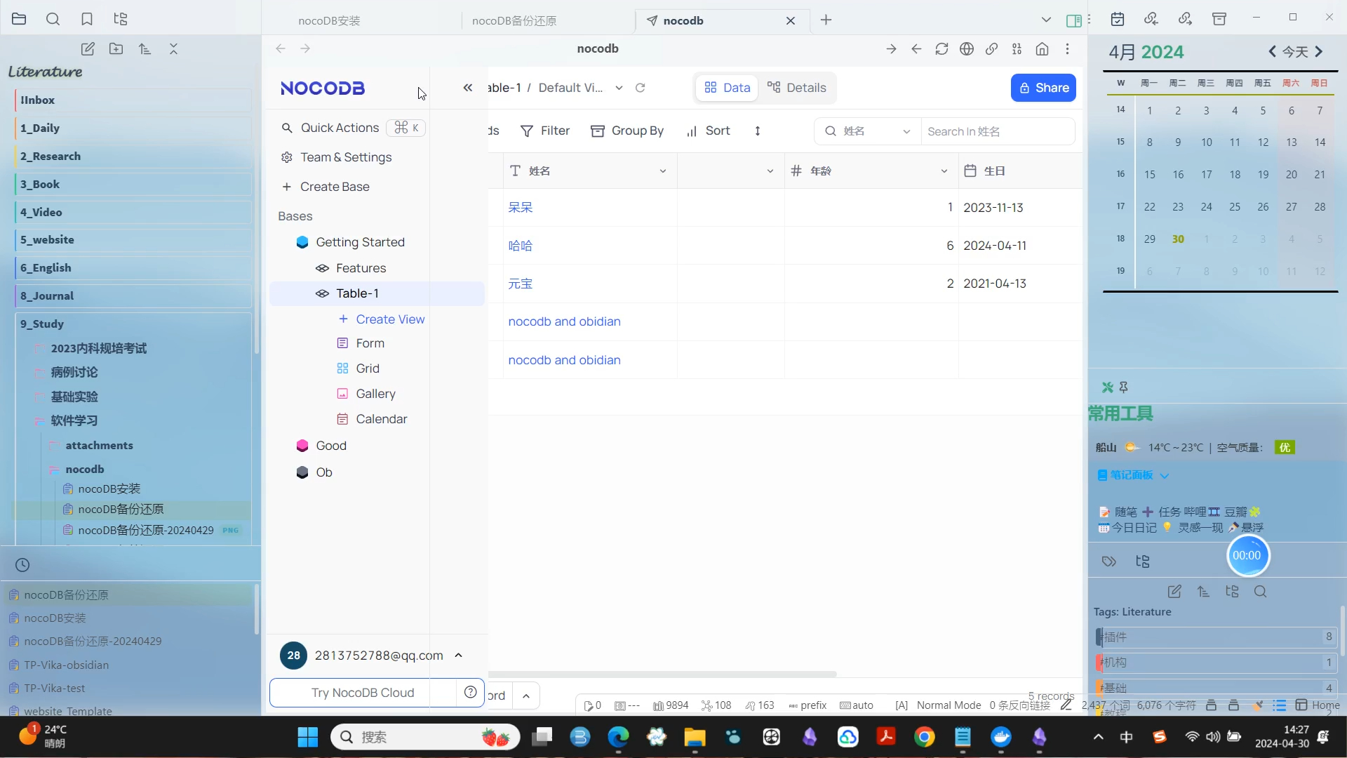 NocoDb and obidian offline!airtable