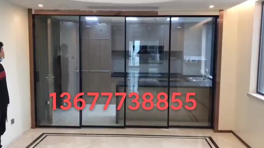 极窄轻奢系列:16mm极窄边框钢化推拉门,钛镁合金2.0厚,静音滑轮