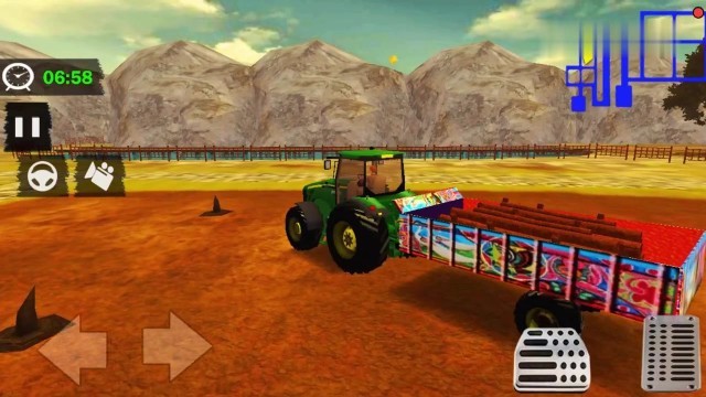 模拟农场游戏,木材运送到目的地,拖拉机开的太快了