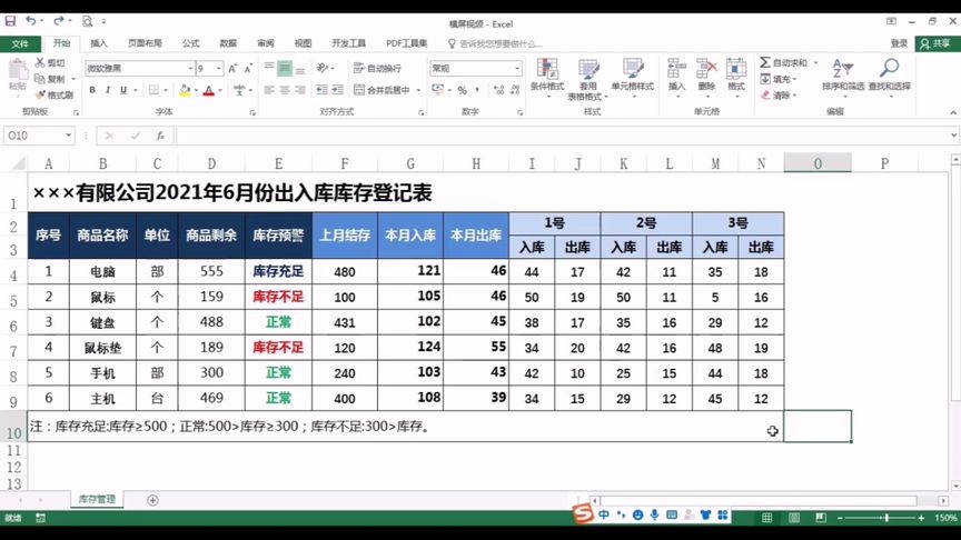 WPS/excel表格制作库存预警表 办公软件IF函数嵌套使