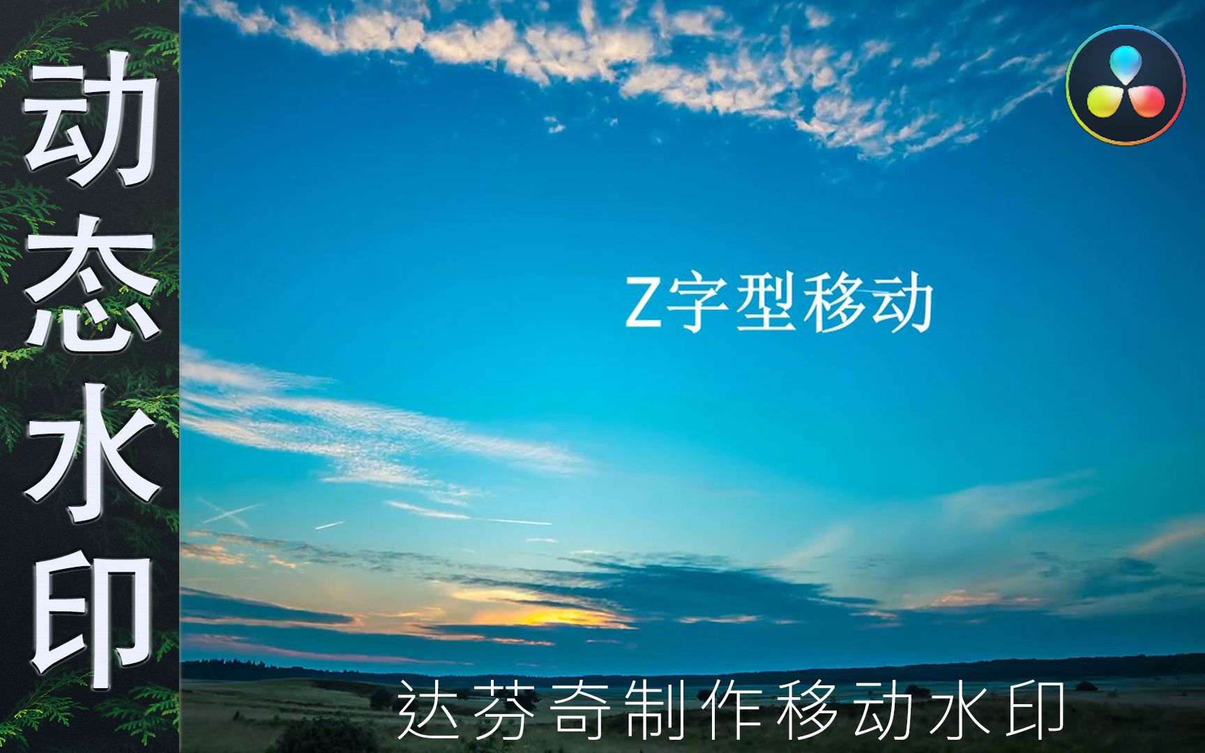 达芬奇17动态水印教程,让水印自定义呈对角线、Z字型移动