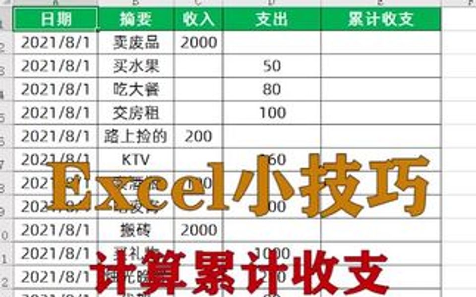 excel小技巧:如何计算累计收支,升职加薪系列
