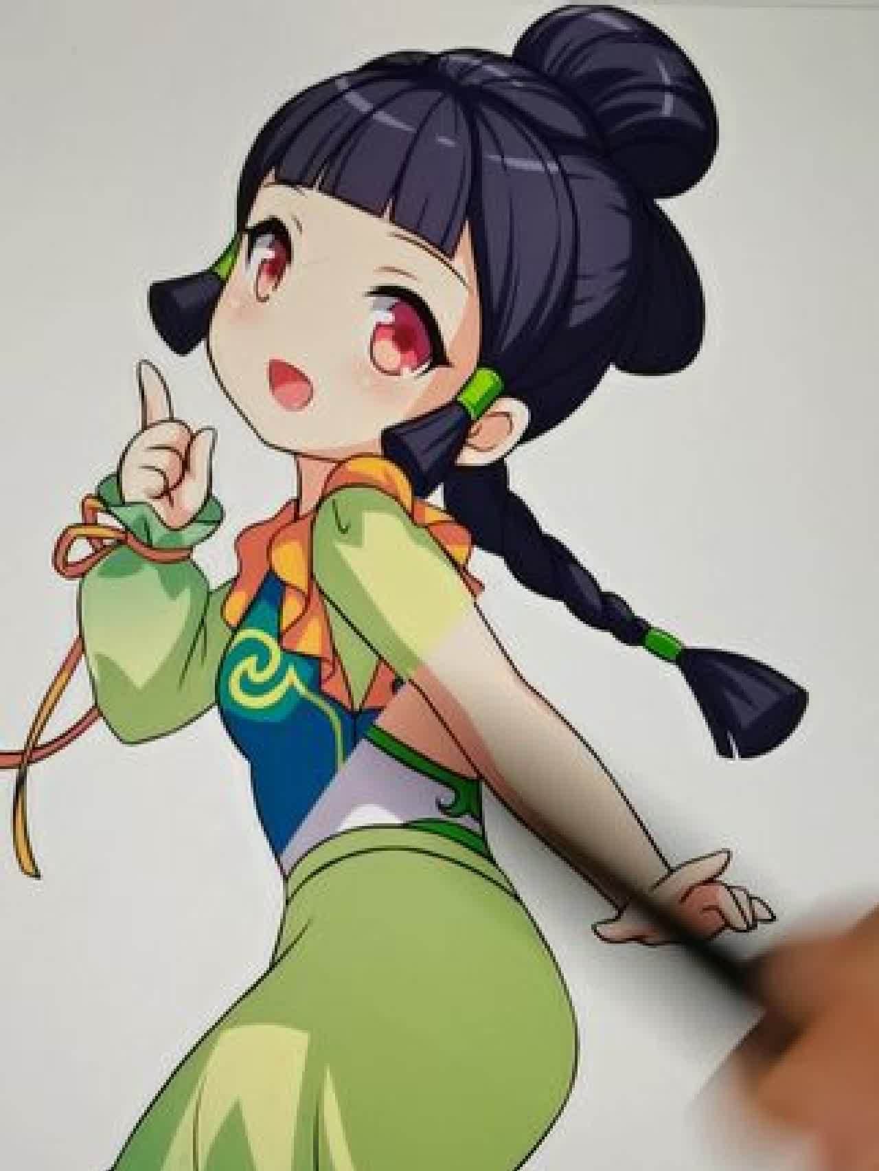 赛璐璐风汉服小姐姐着装涂色 #儿童简笔画#换装贴纸 赛璐璐风汉服小.