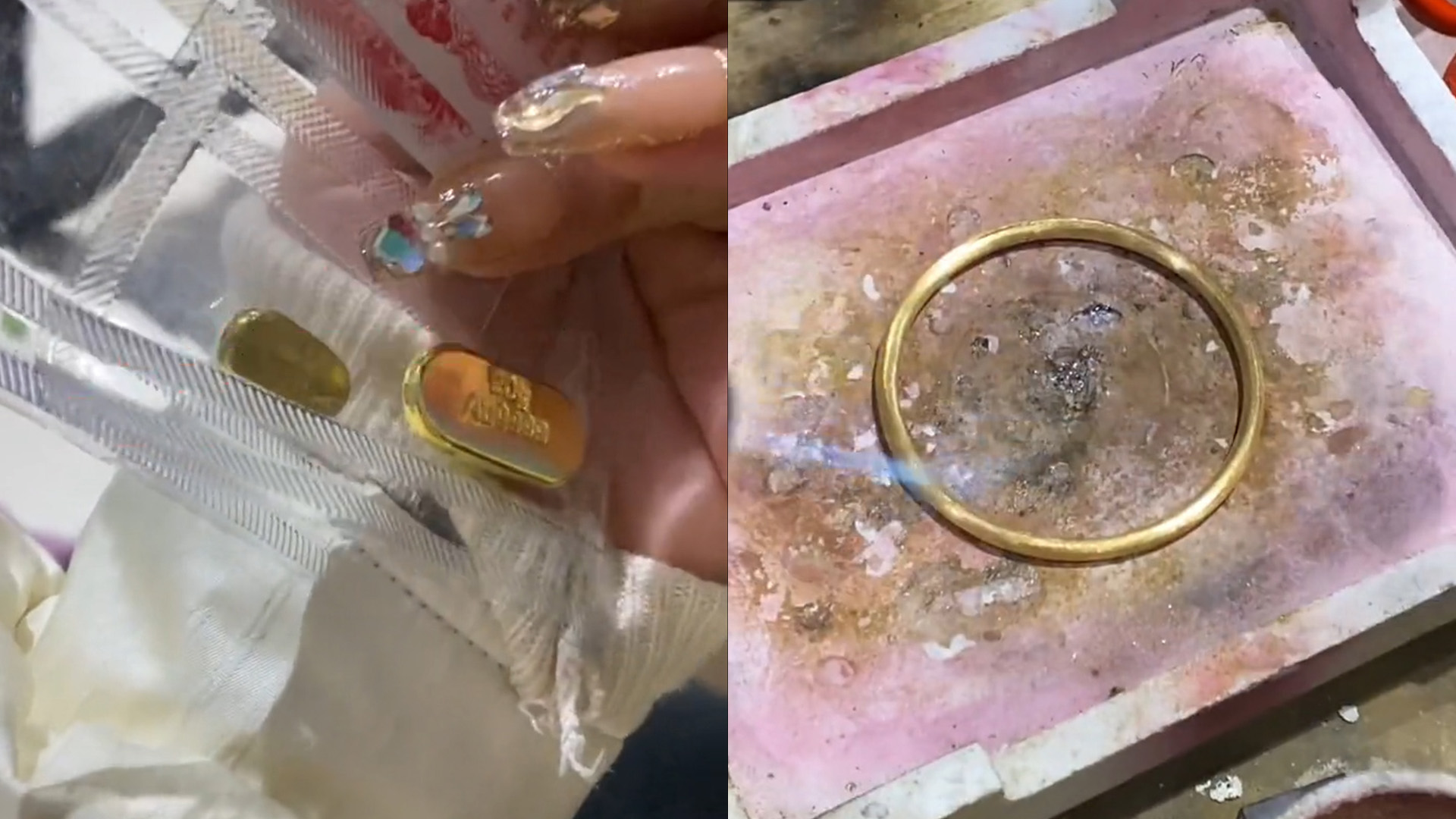 女子用万元金条打手镯,想看30克能打多粗,成品戴手上网友意外!