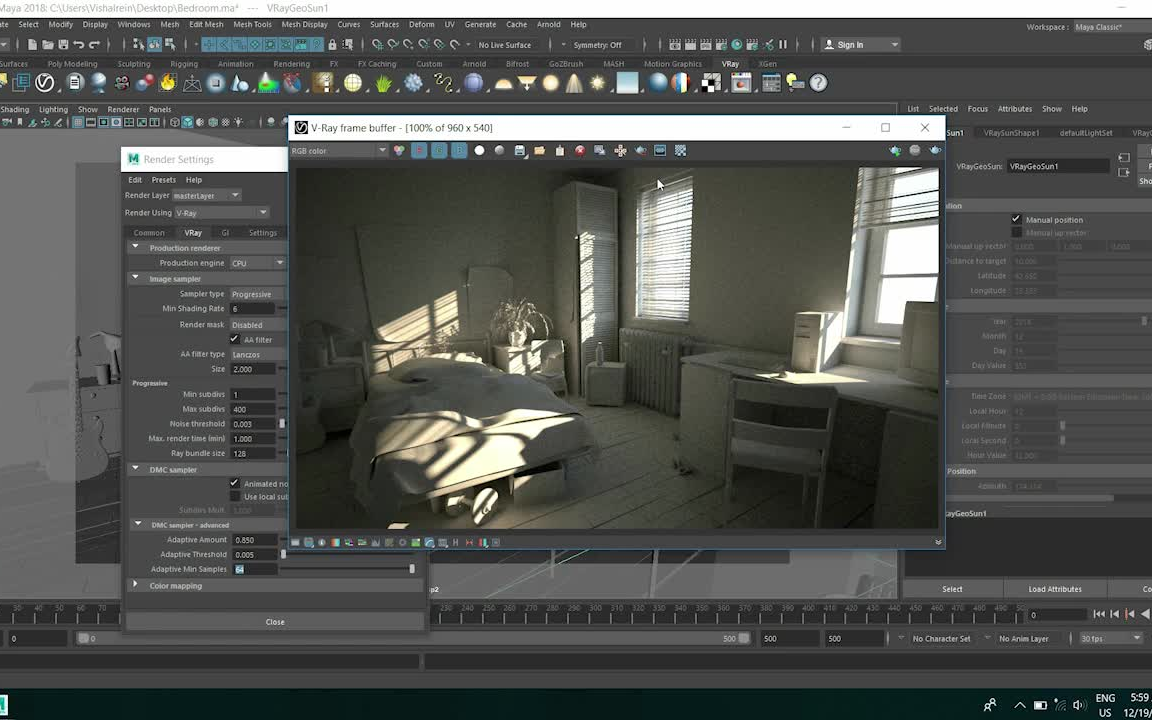 Maya_Vray渲染器_简易灯光场景渲染教程