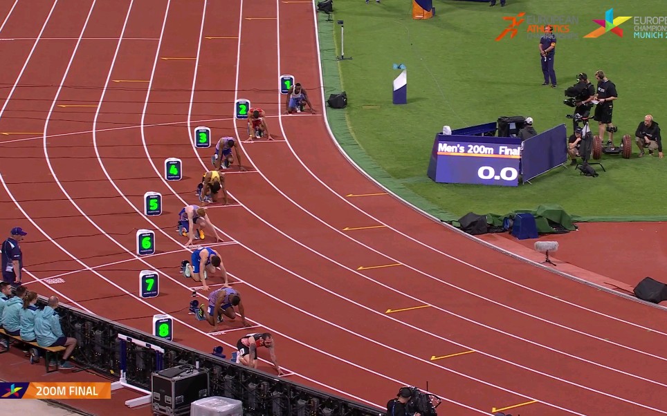 2022年慕尼黑欧洲田径锦标赛,男子200米决赛,古里耶夫受伤,扎尼尔·...
