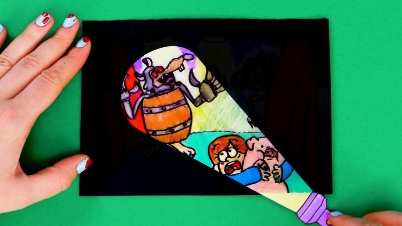 创意DIY手工:自制手电筒创意玩具!一不小心就看见可怕大灰狼在身后!...