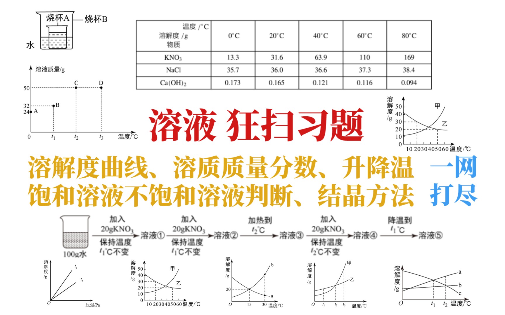 溶液常见习题一次搞定!溶解度曲线、溶质质量分数、饱和/不饱和溶液...