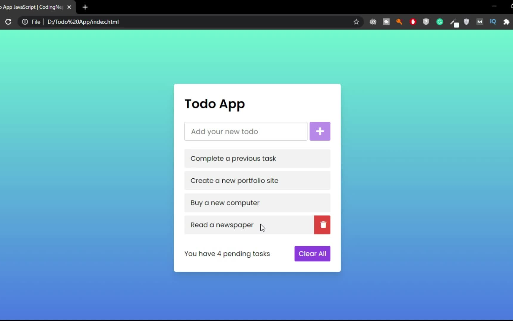 待办事项列表应用程序使用HTML CSS & JavaScript -待办事项列表在...