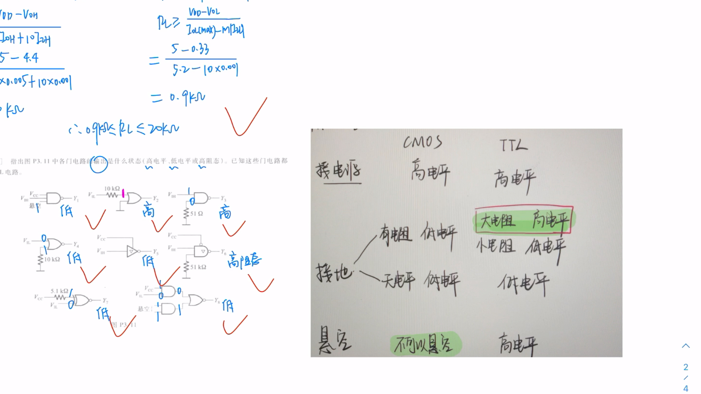 数电第三章 题型三 判断CMOS TTL门电路输出状态 复盘