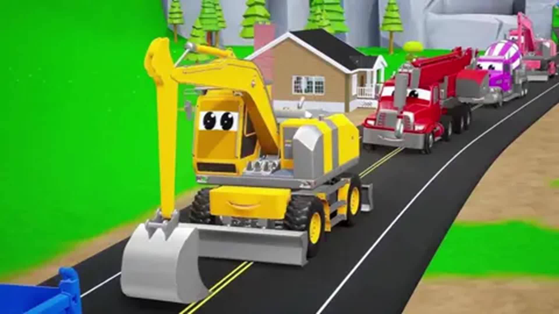 挖掘机和工程车队修建新的铁路大桥,儿童工程车动画片大全#工程车...