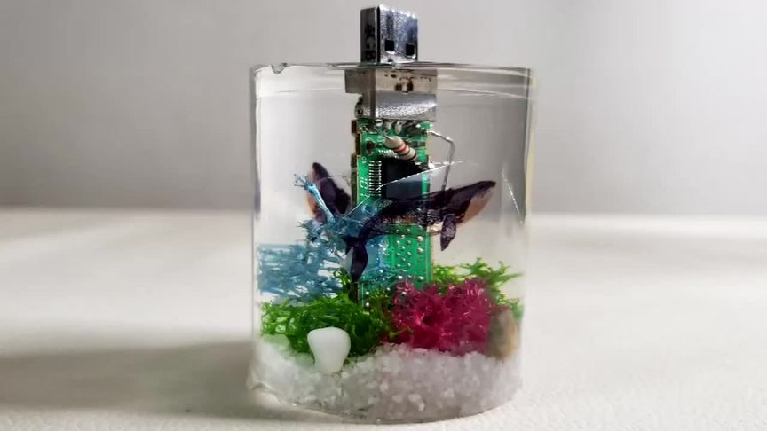 制作创意U盘的过程视频,把鲸鱼留在树脂里,小女生都看哭了