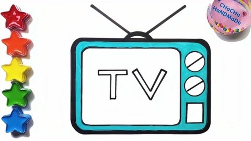 儿童绘画和着色电视机TV孩子们的简笔画填色恰恰手工制作