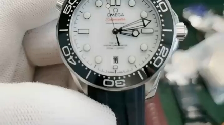 欧米茄海马300 精钢白盘橡胶表带 防水多功能 实拍细节视频#十分之一...